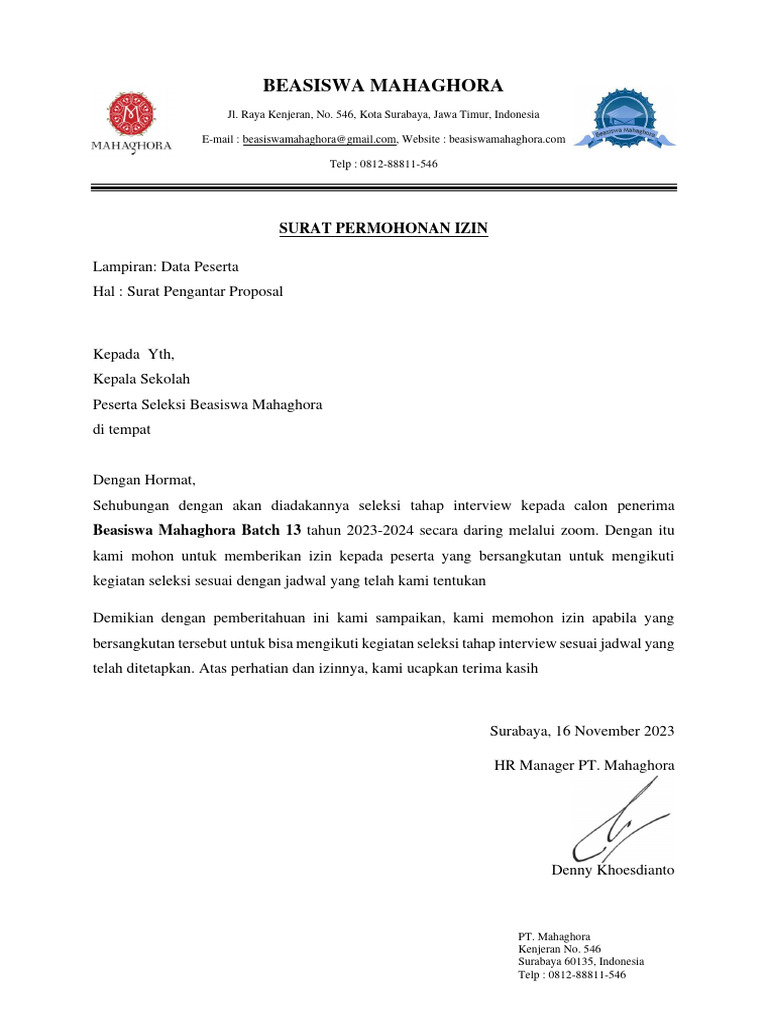 Template Surat Izin Kegiatan | PDF