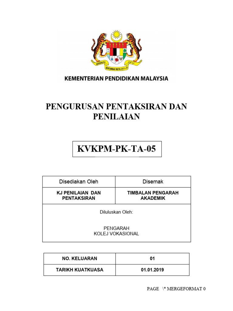 KVKPM-PK-TA-05 (Prosedur Pengurusan Pentaksiran Dan Penilaian) | PDF