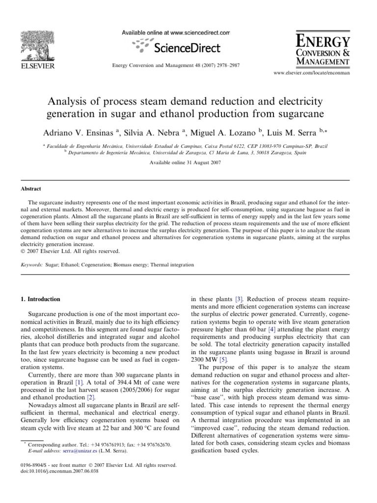 Analysis of Process Steam Demand BRASIL 2007 PDF | PDF | Cogeneration | Sugarcane