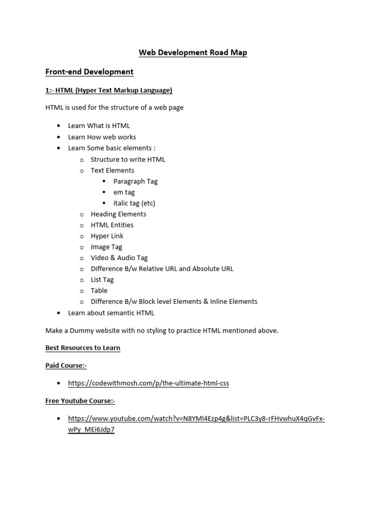 Web Development Roadmap Frontend For Beginners Pdf Html Java Script