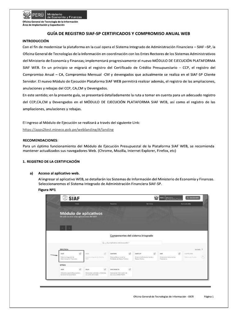 Guia de Registro Siaf-Sp Certificacion y Compromiso Anula Web | PDF