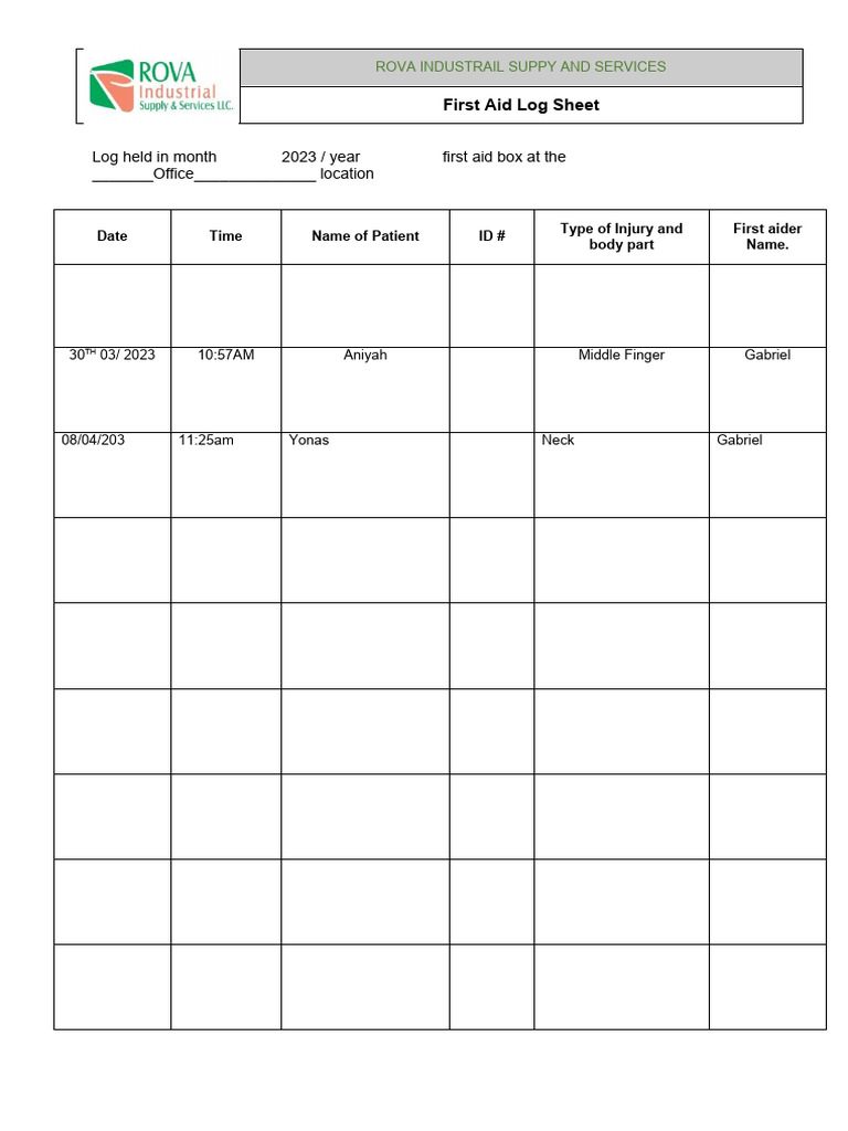 ISF-035 First Aid Log Sheet | PDF