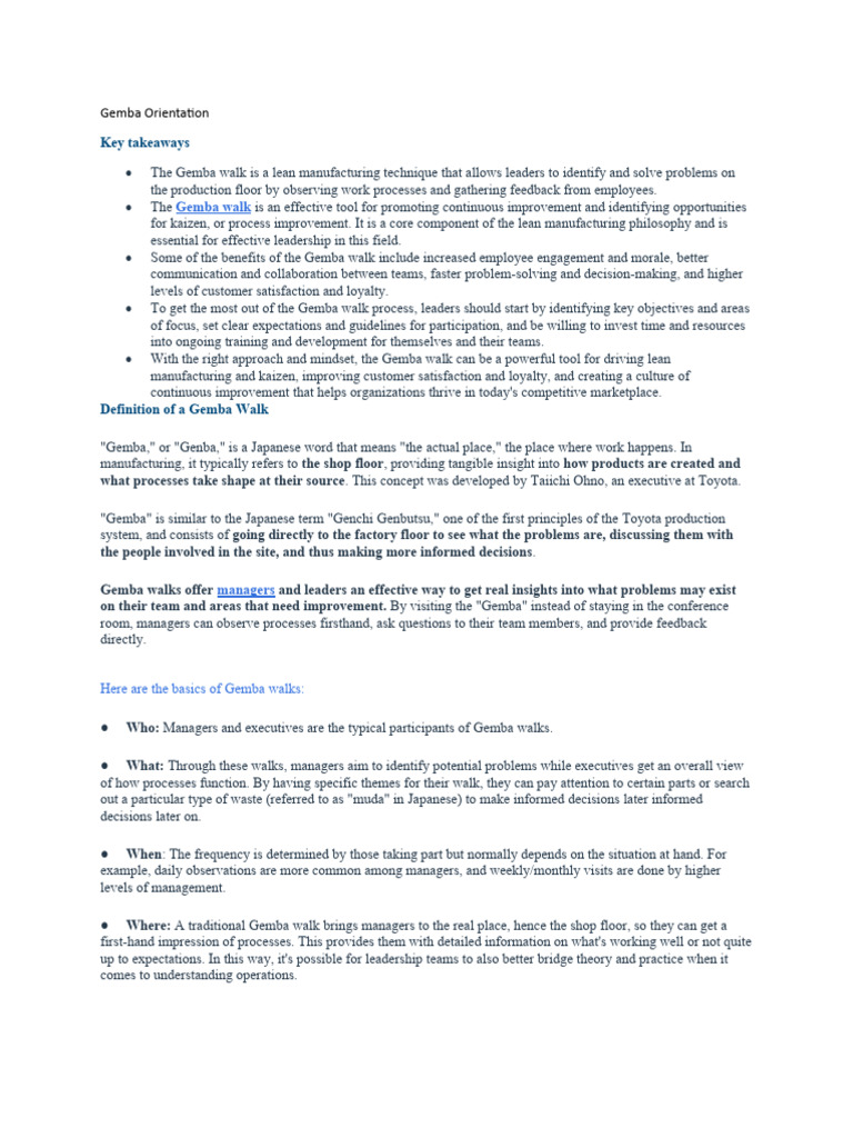 Gemba Orientation | PDF | Lean Manufacturing | Risk