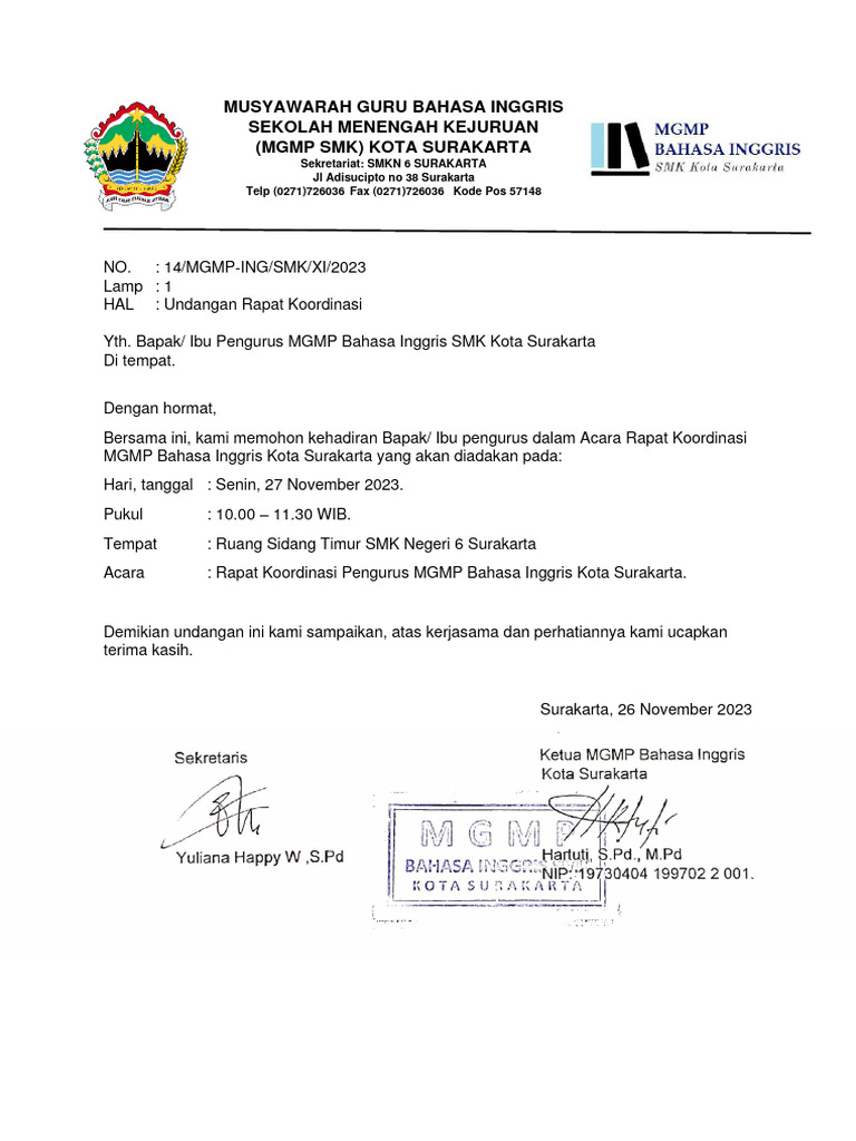 UNDANGAN RAKOR PENGURUS - Edit | PDF