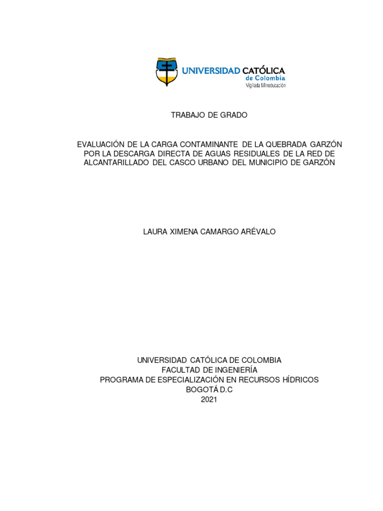 Evaluación de La Carga Contaminante de La Quebrada Garzón Por La ... Evaluación de La Carga Contaminante de La Quebrada Garzón Por La ...