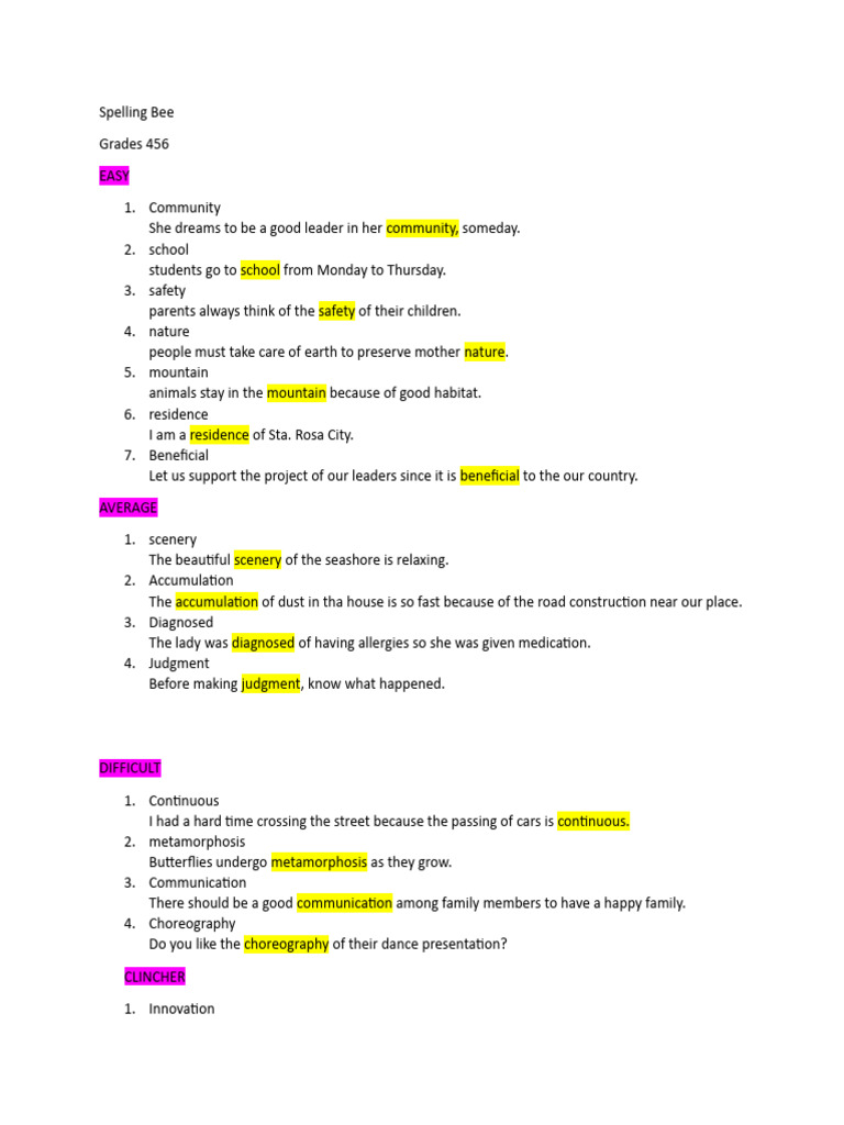 Spelling Bee Grades 456 | PDF