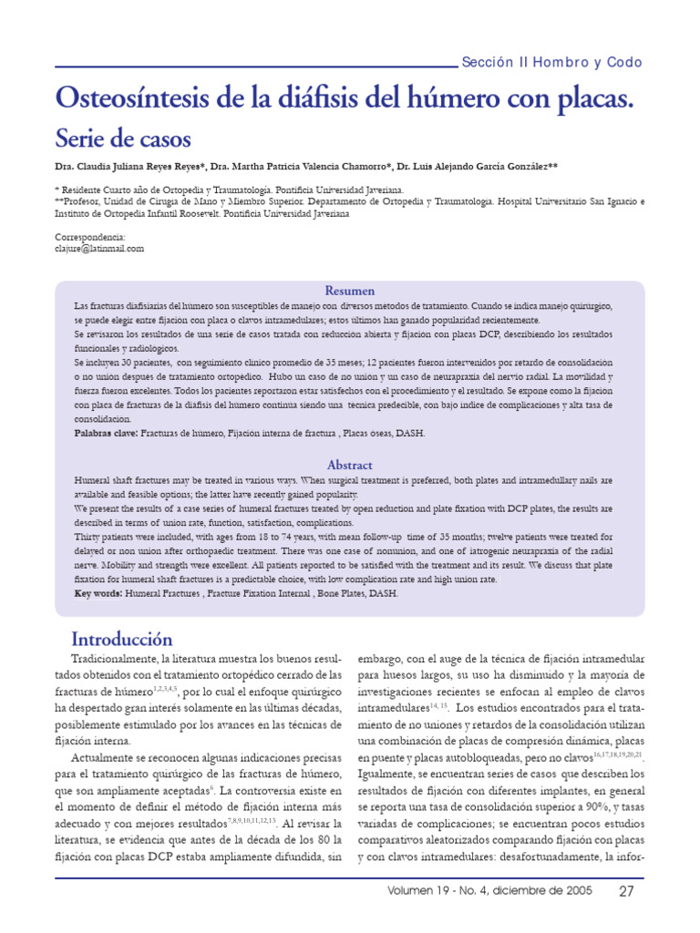 Osteosíntesis de fracturas de húmero con placas | PDF | Traumatologia ...