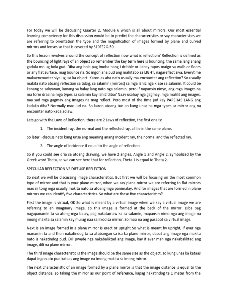 Script Q2 M4 | PDF | Mirror | Reflection (Physics)