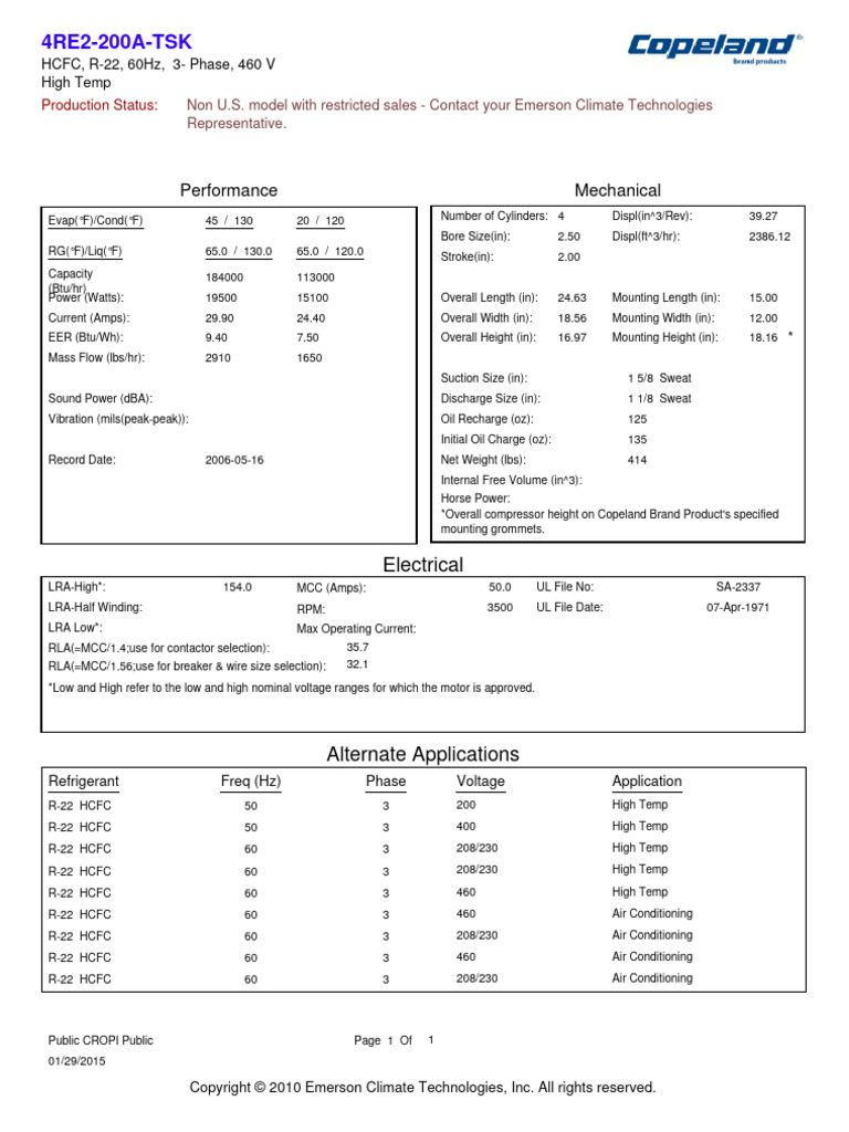 Copeland 4re2-200a-Tsk-800 Article 1377777674228 en Ss | PDF | Air ...
