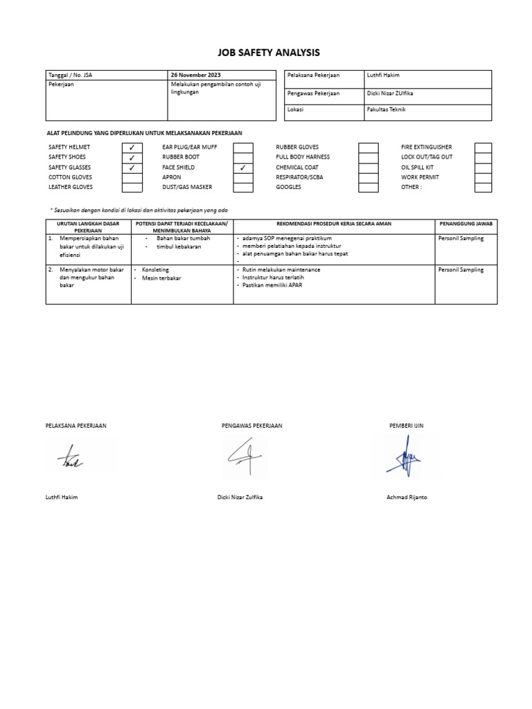 CP.8.1 - Job Safety Analysis (JSA) | PDF