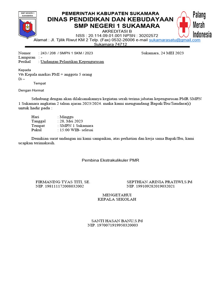 Surat Undangan Pelantikan PMR | PDF