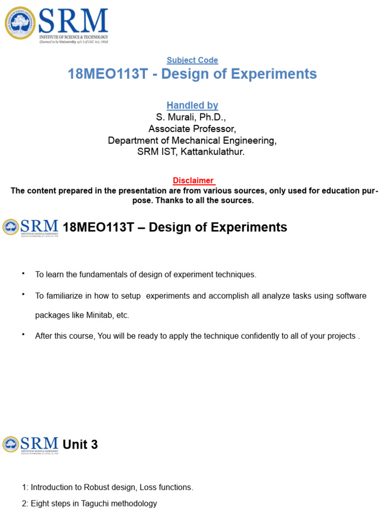 18MEO113T - DOE - Unit 3 - AY2023 - 24 ODD | PDF | Signal To Noise ...