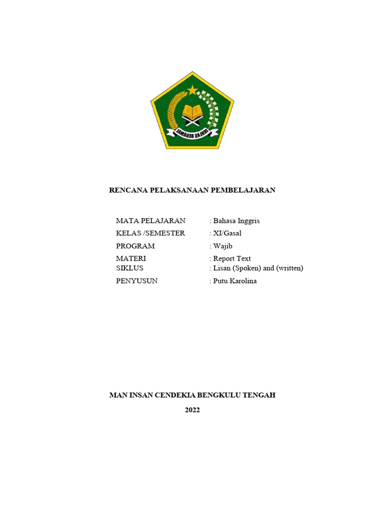 RPP Report Teks Kelas Xi Aksi 2 Fix | PDF