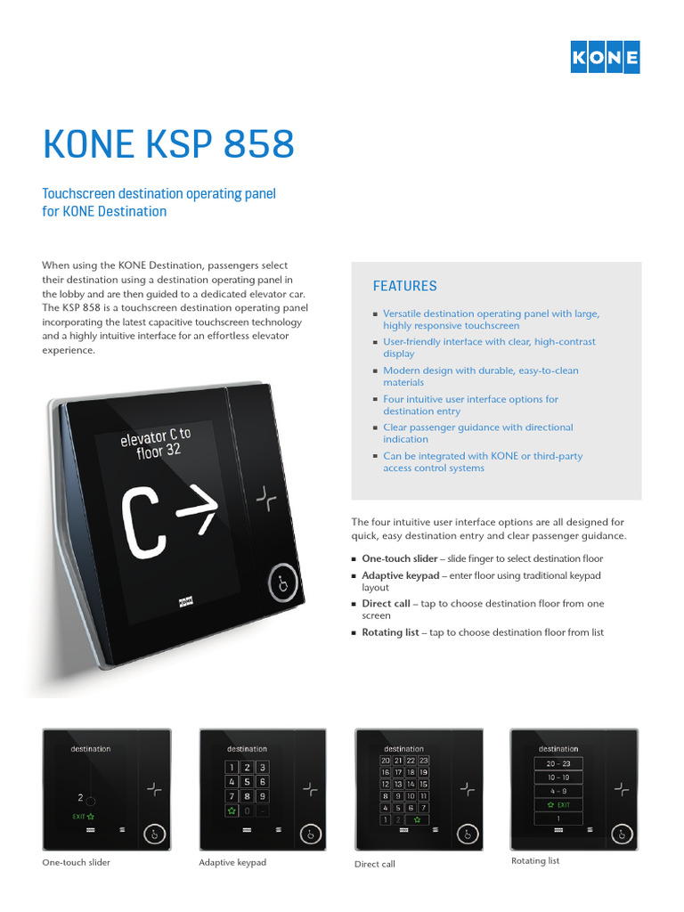 Factsheet Kone KSP 858 Touchscreen - tcm146 18645 | PDF | Touchscreen | Computer Engineering