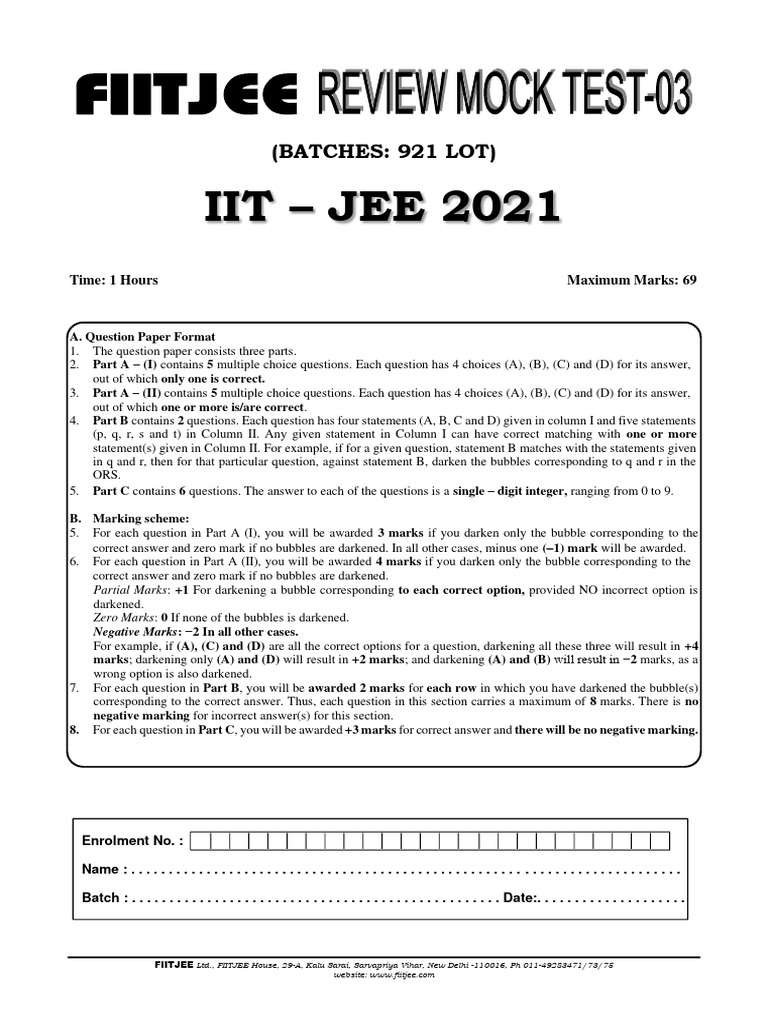 Mock Revision Test-3 (2019-2021) | PDF | Acceleration | Chemical ...