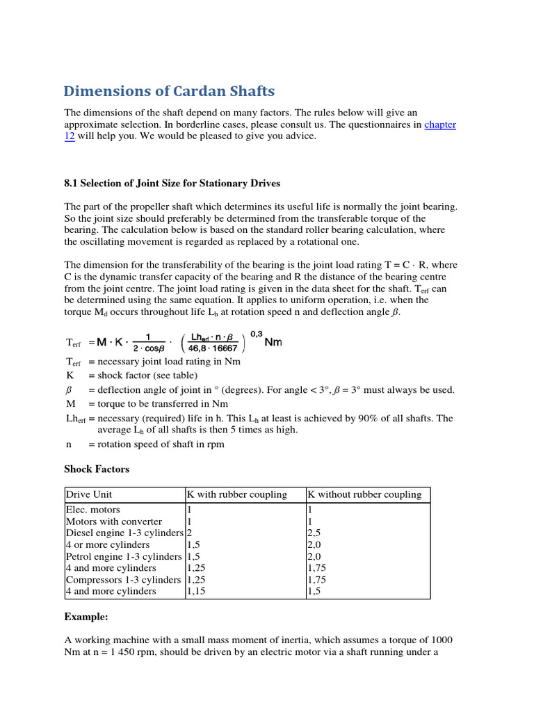 Cardan Shaft Dimension Guide | PDF | Gear | Torque