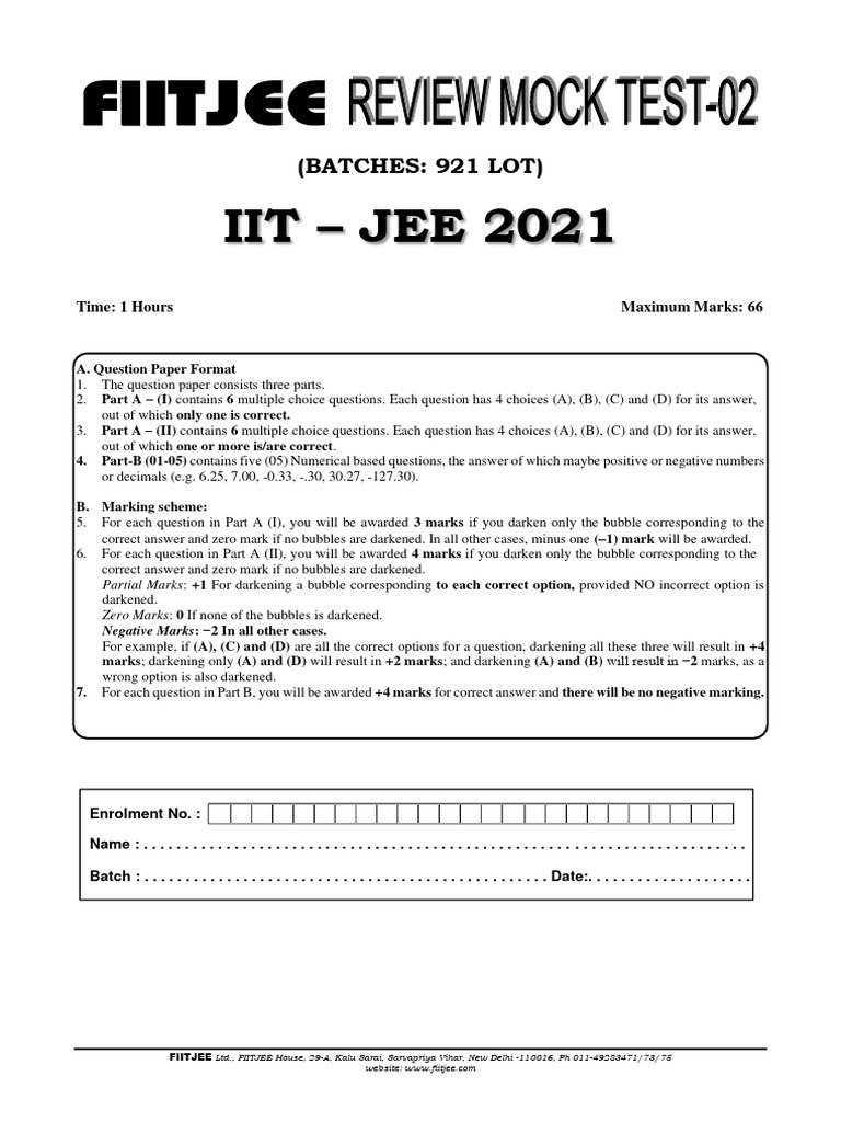 IIT JEE 2021 Mock Test Review Paper | PDF | Perpendicular | Activation ...