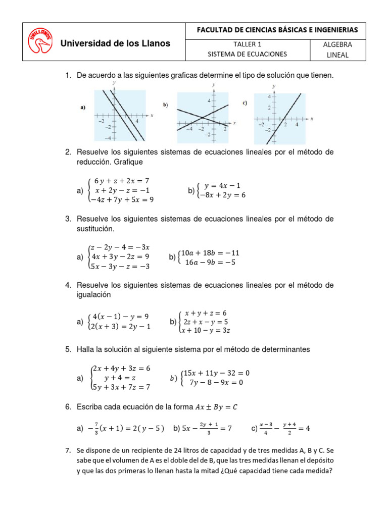 Taller 1 - Sistemas de Ecuaciones Lineales | PDF | Ecuaciones | Objetos matemáticos