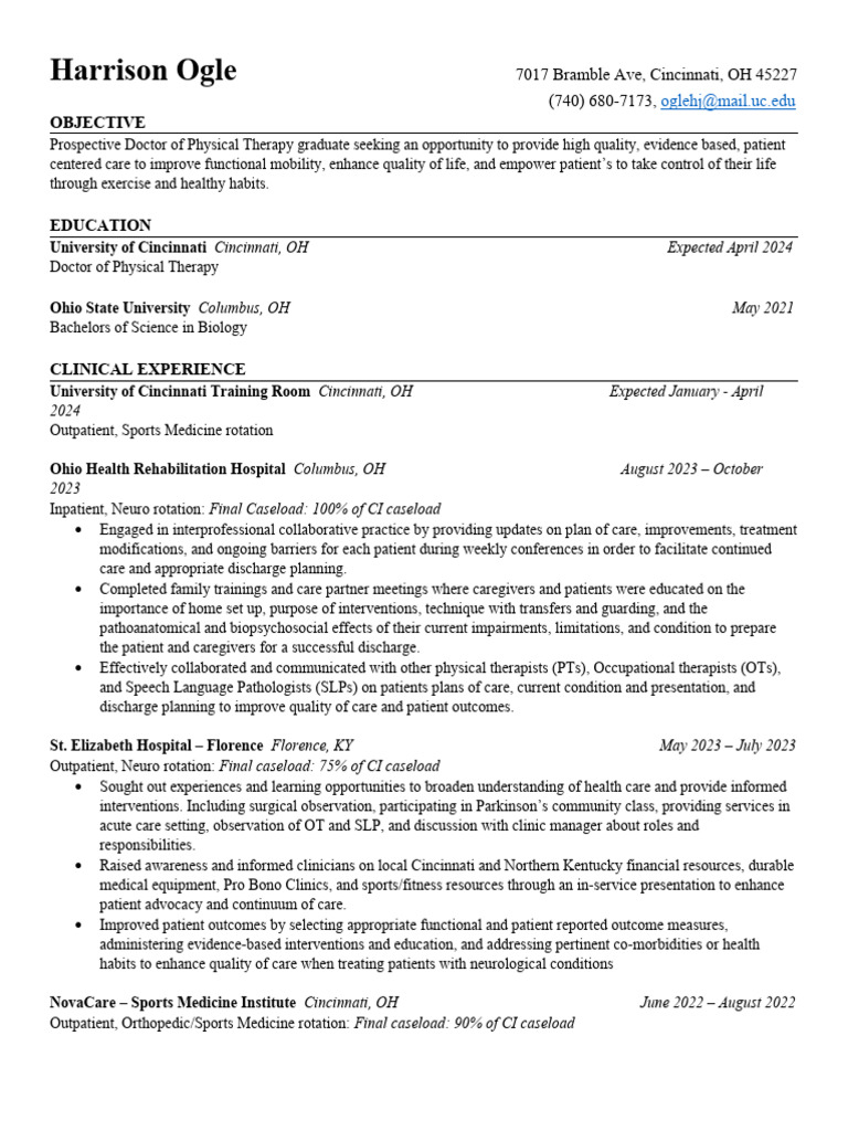 Harrison Final Physical Therapy Resume Without References | PDF ...