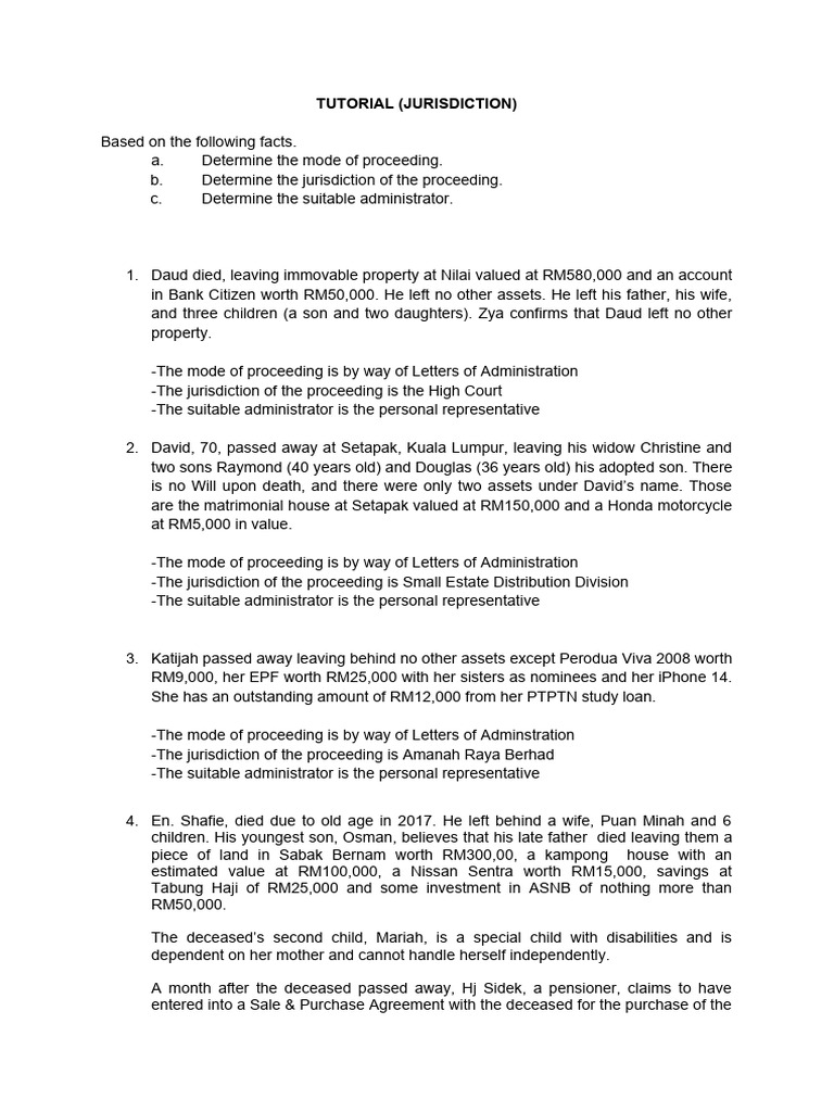 Tutorial Jurisdiction S Pdf Probate Common Law