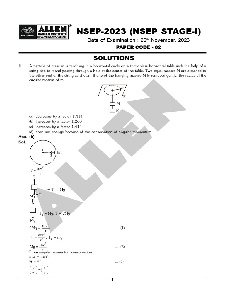 NSEP 2023 Exam Paper | PDF | Theoretical Physics | Mechanical Engineering