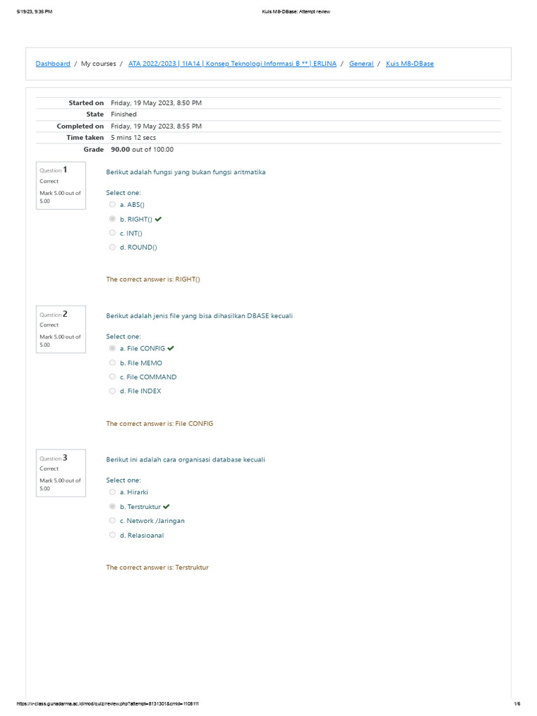 Kuis M8-DBase Attempt Review | PDF