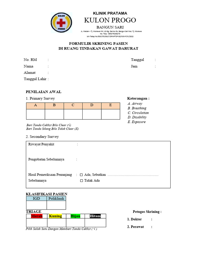 Formulir Skrining RTGD | PDF