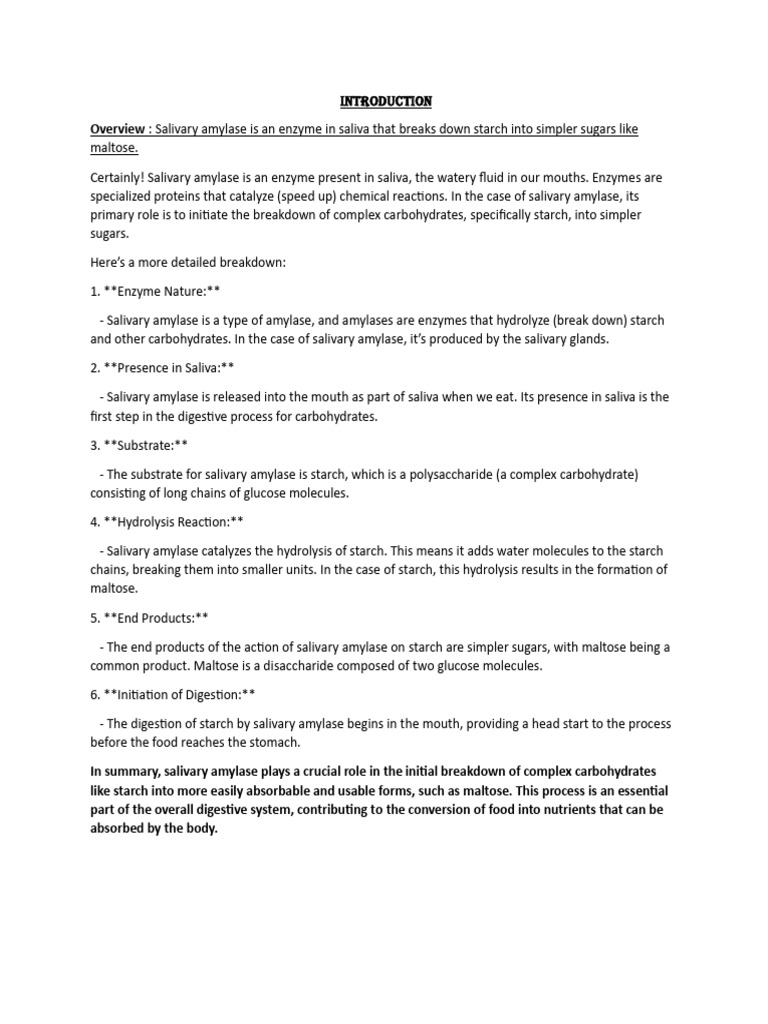 To Study The Digestion of Starch by Salivary Amylase | PDF | Enzyme ...