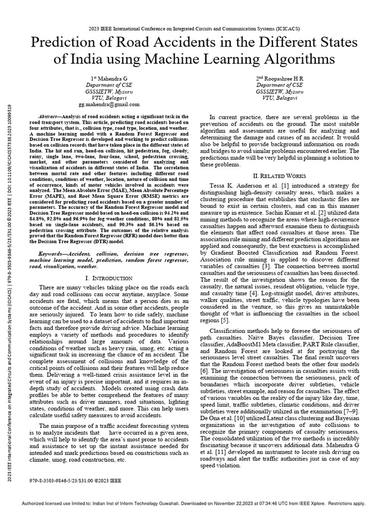 Prediction of Road Accidents in The Different States of India Using ...