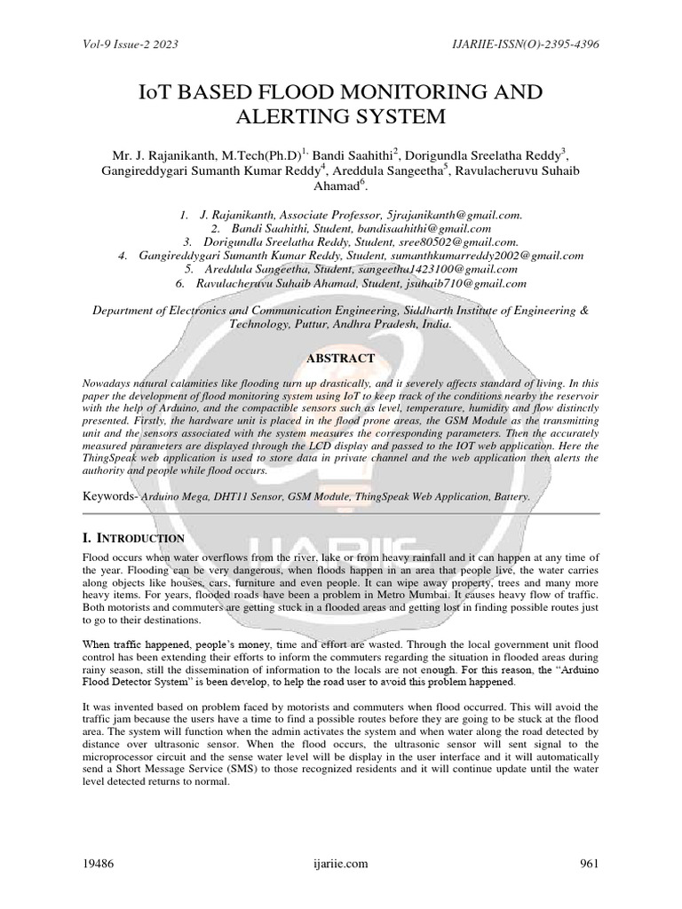 IoT Based Flood Monitoring and Alerting System Ijariie19486 | PDF | Wireless Sensor Network ...