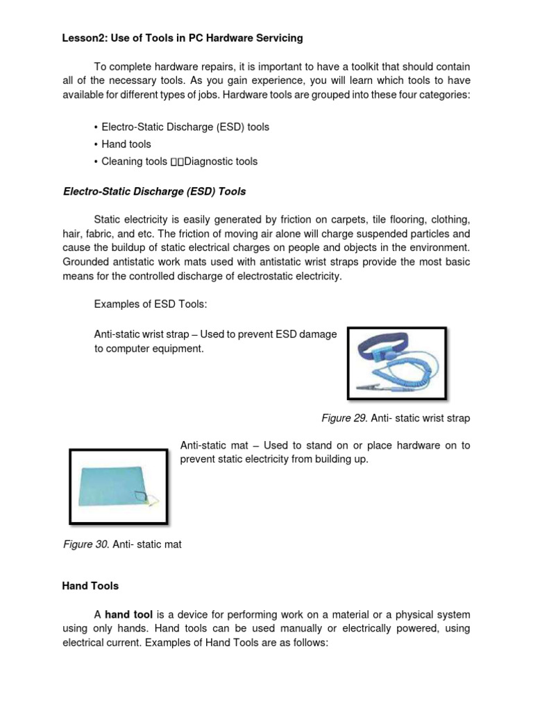 Lesson2 - Use of Tools in PC Hardware Servicing | PDF | Electrostatic ...