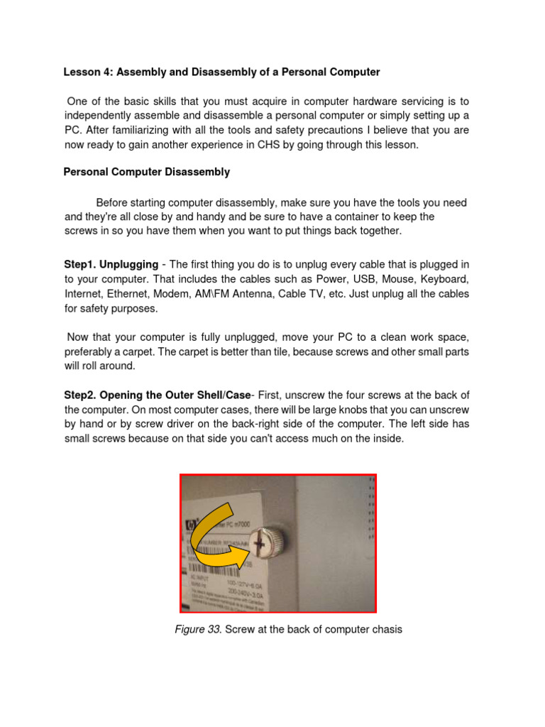Lesson 4 - Assembly and Disassembly of A Personal Computer | PDF ...