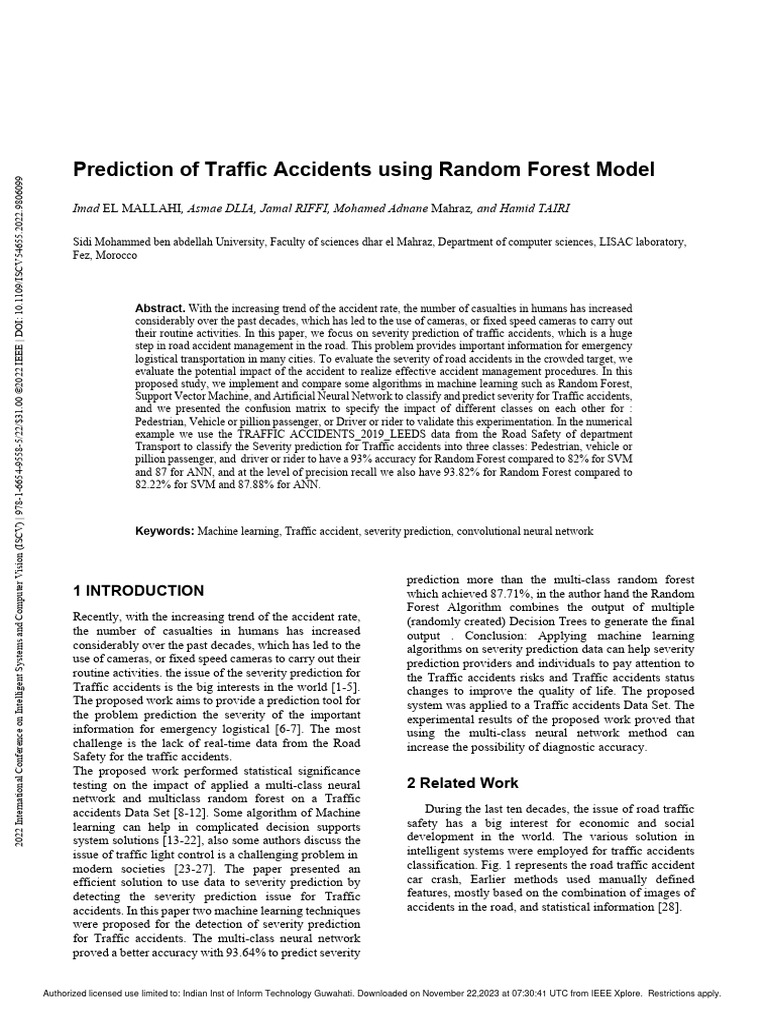 Prediction Of Traffic Accidents Using Random Forest Model Pdf