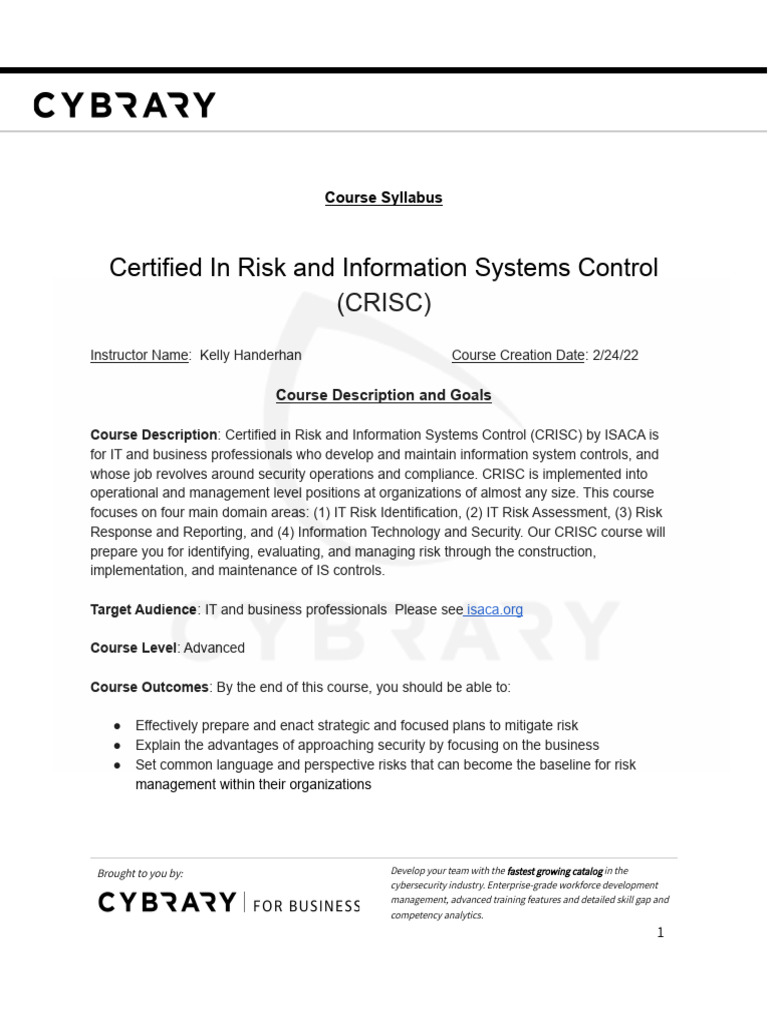 CRISC Syllabus | PDF | Risk Management | Risk