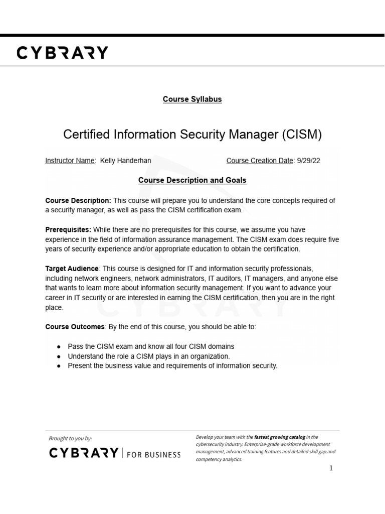 CISM Syllabus | PDF | Information Security | Risk