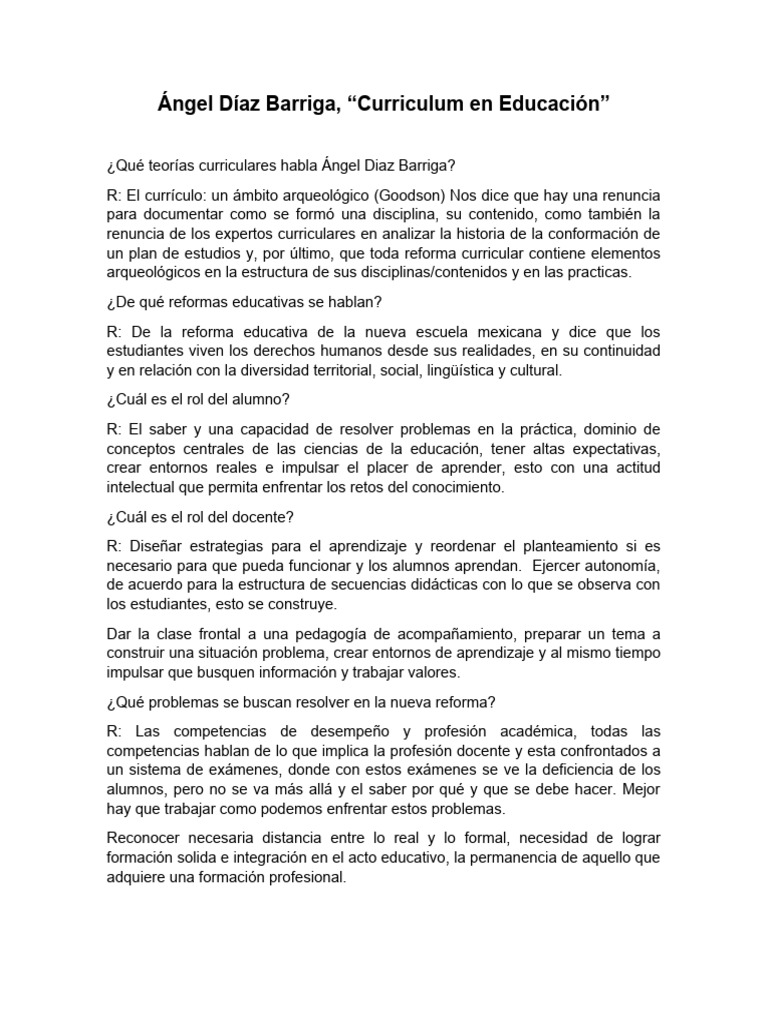 Ángel Díaz Barriga, "Curriculum en Educación" | PDF