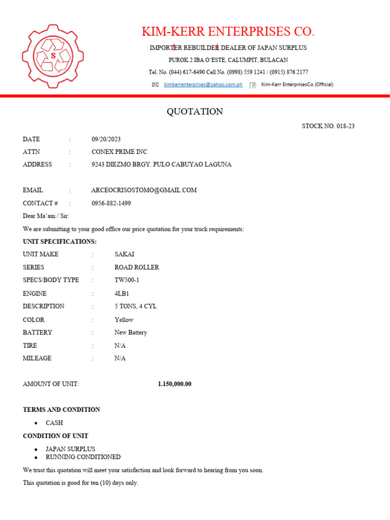 Quotation Form - Tw500-1 | PDF