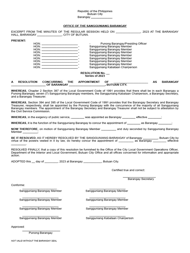 Reso On Appointment of Brgy Sec Treasurer | PDF | Government | Justice