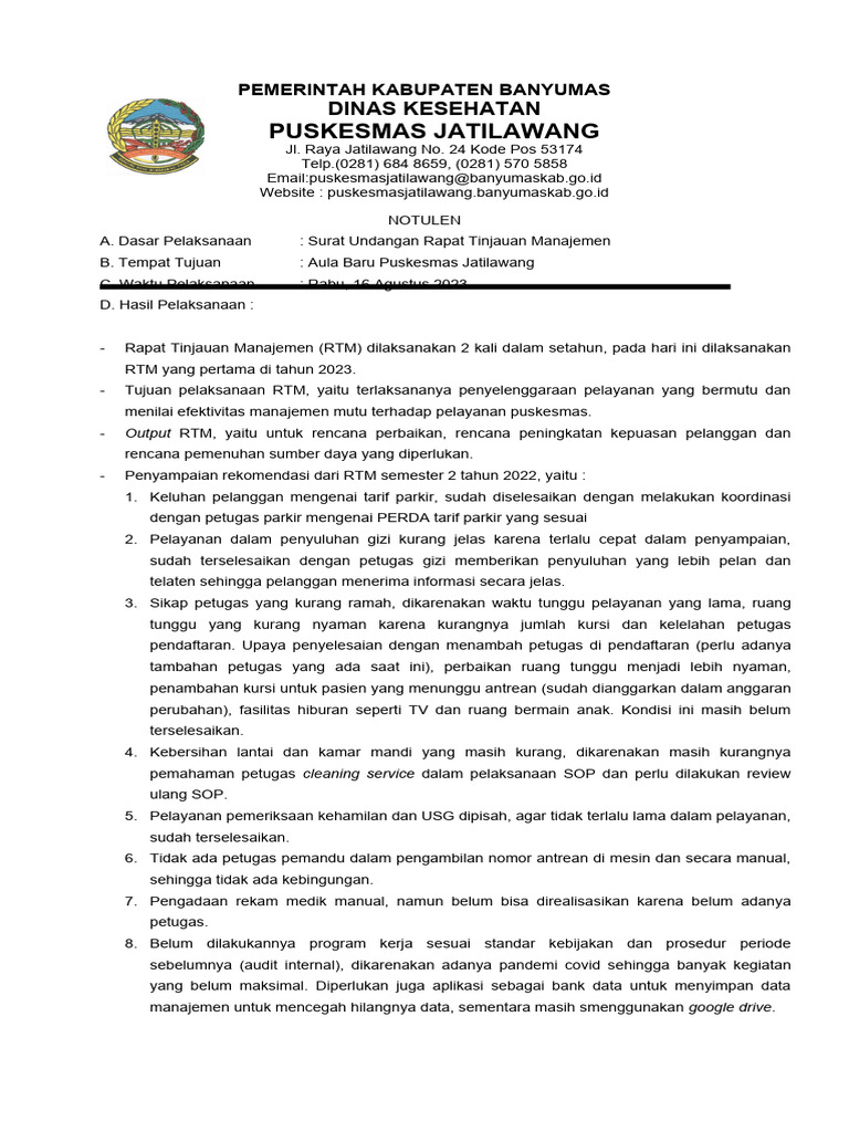 Contoh NOTULEN RTM 16-8-2023 | PDF