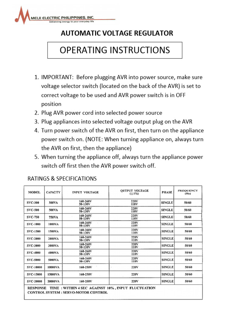 AVR Operating Instructions and Safety Guide | PDF