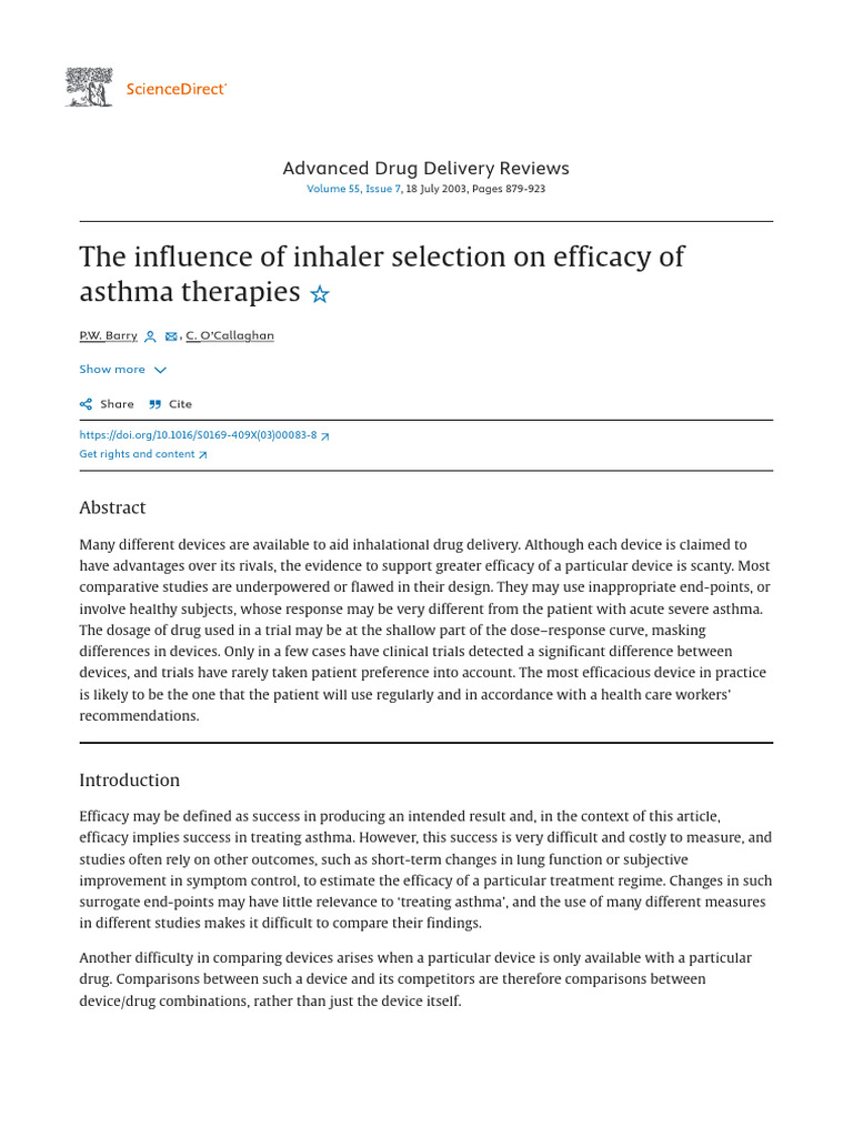 The Influence Of Inhaler Selection On Efficacy Of Asthma Therapies Sciencedirect Pdf