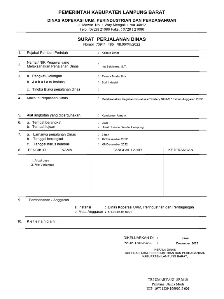 Form SPPD Dinas - 2022 Paling New | PDF