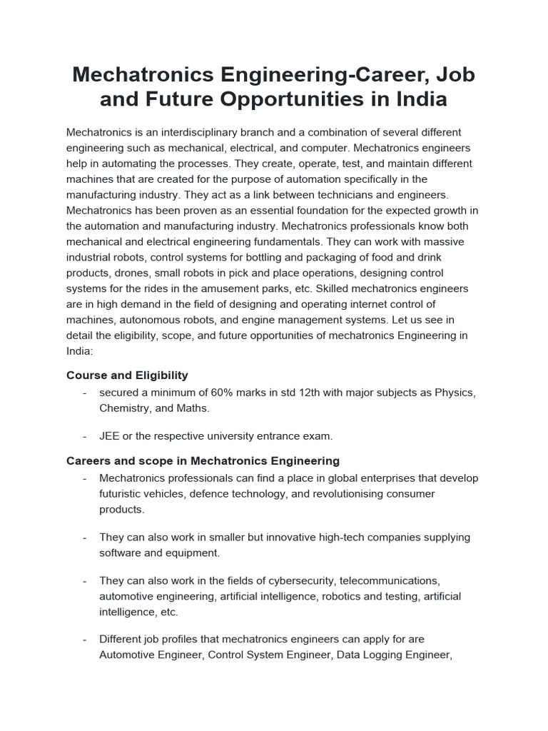 Mechatronics Engineering | PDF | Mechatronics | Engineering