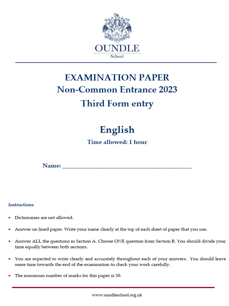 NCE 2023 English Third Form Exam Paper | PDF | Poetry