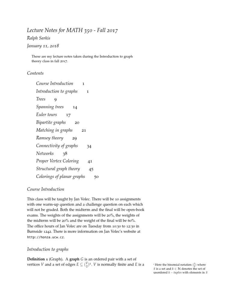 Note Taking Math 350 | PDF | Vertex (Graph Theory) | Combinatorics