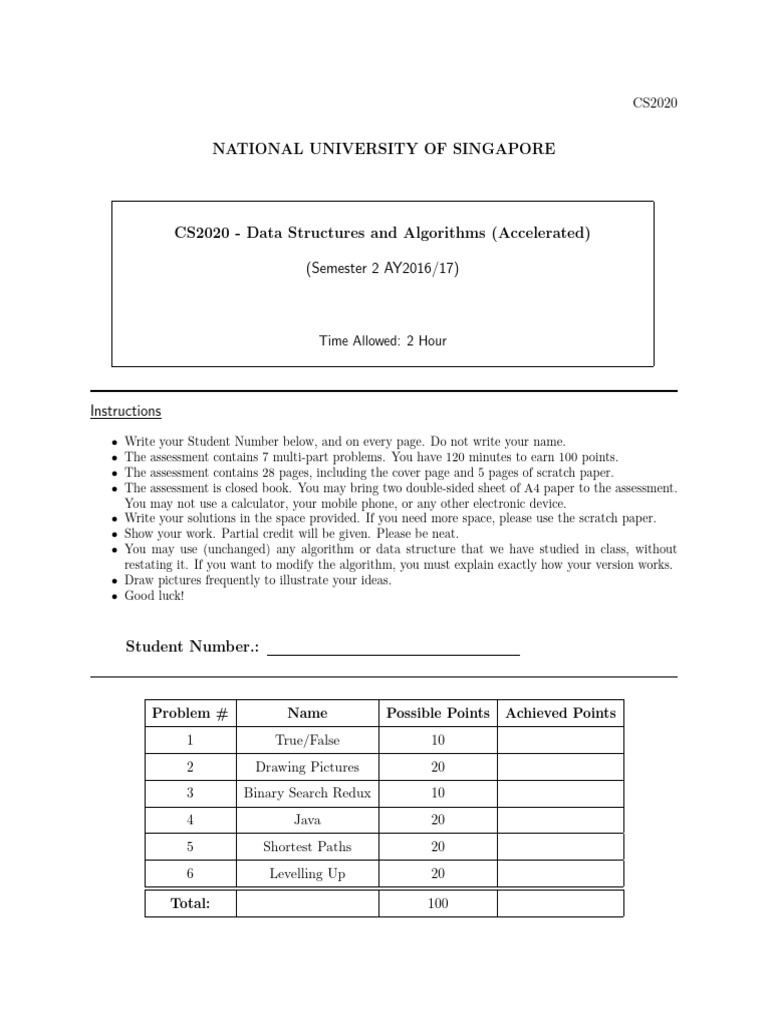 CS2020 1617 Semester 2 Ans | PDF | Algorithms And Data Structures | Applied Mathematics