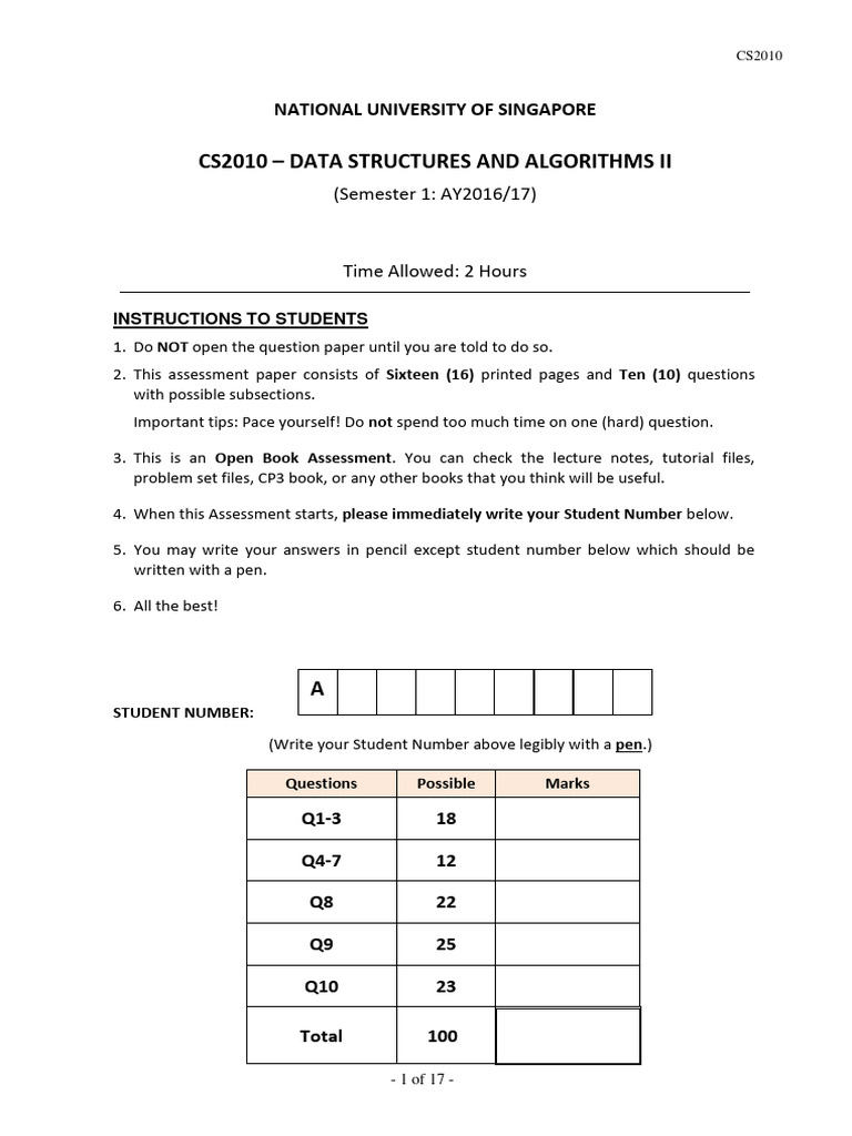 CS2010 1617 Semester 1 Ans | PDF | Vertex (Graph Theory) | Mathematical Concepts