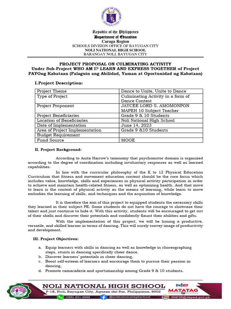 MAPEH Dance Culminating Activity Proposal | PDF | Curriculum | Learning