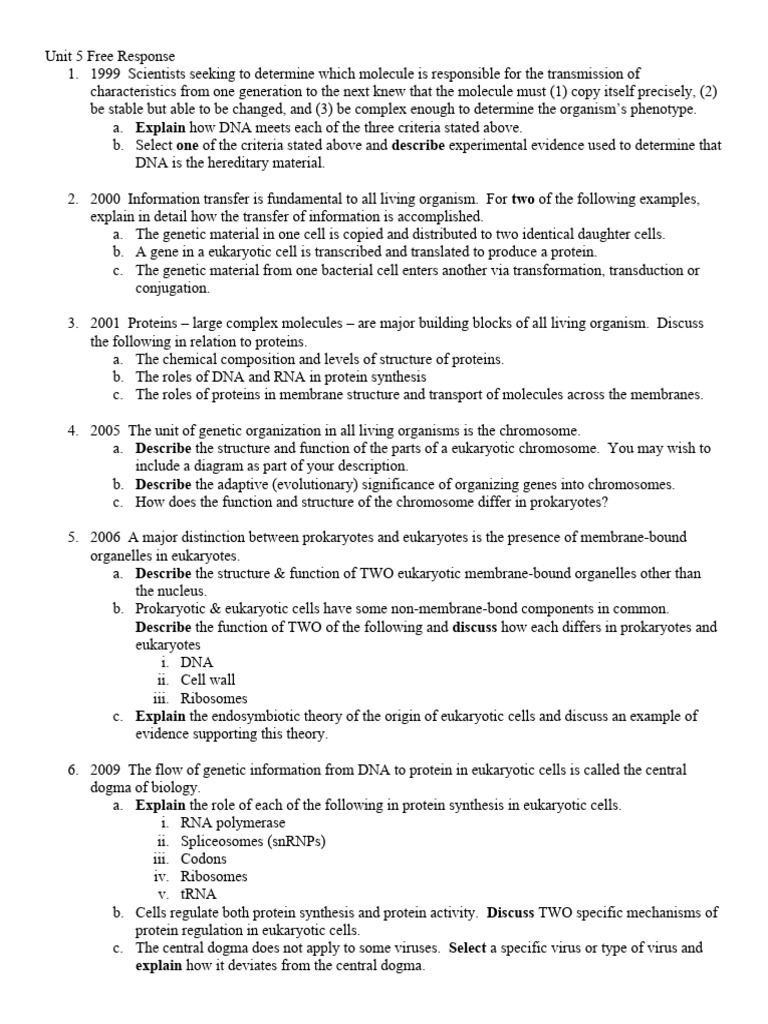 Unit 5 Free Response | PDF | Cell (Biology) | Prokaryote