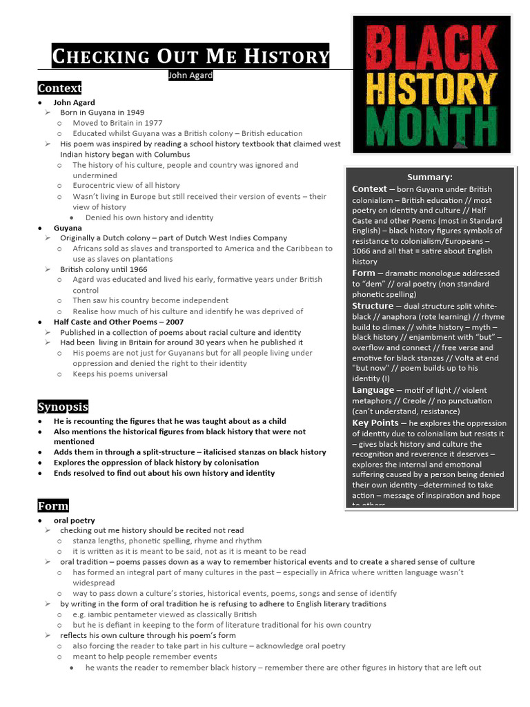 Checking Out Me History | PDF | Poetry | English Language Checking Out Me History | PDF | Poetry | English Language
